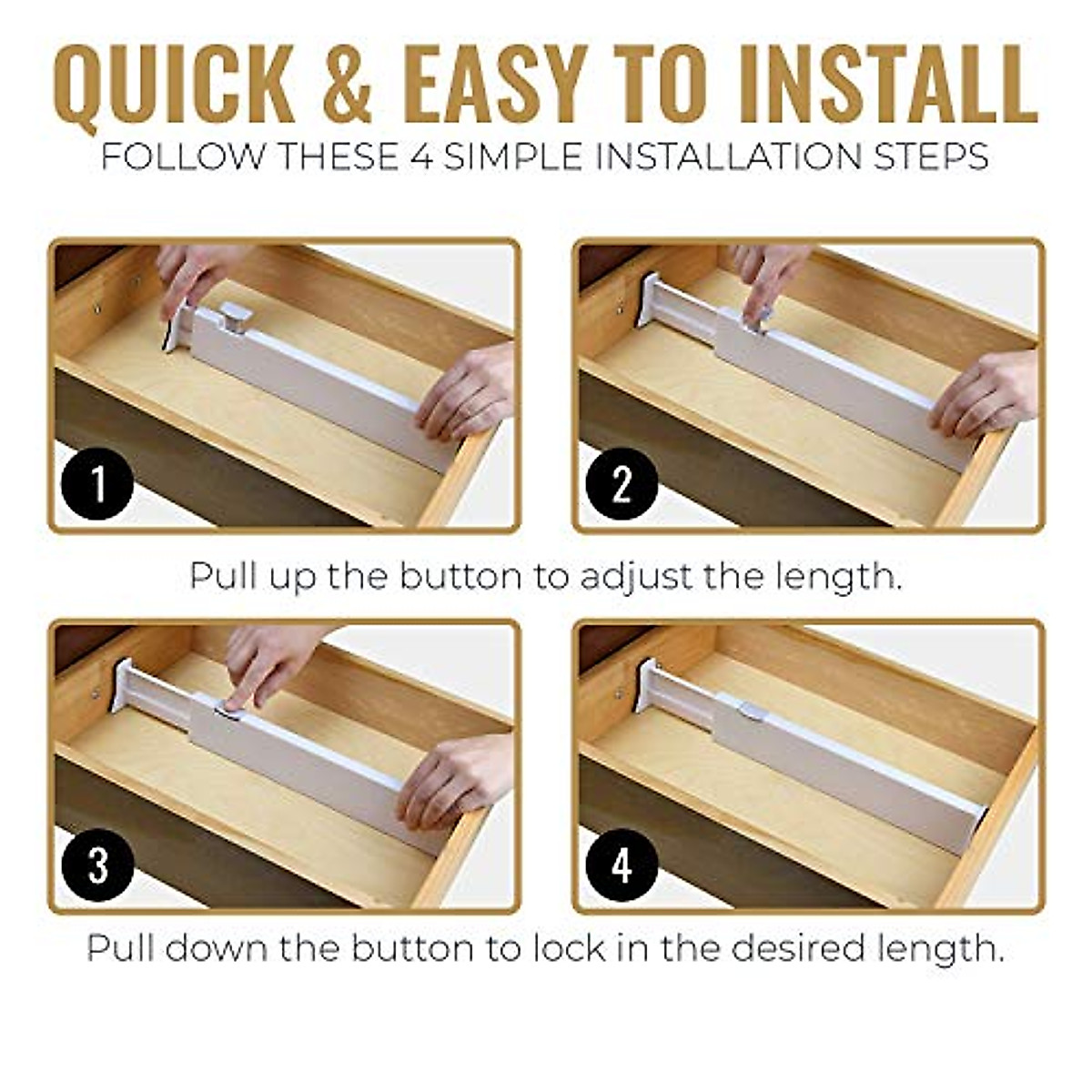 RAPTUROUS Adjustable Drawer Dividers 6 Pack, 5" Tall, 13-22" Long, Deep Dresser Drawer Divider for Bedroom, Closet, Kitchen, Nursery Organization, Strong & Sturdy Hold, Soft Foam Edges（White）