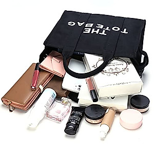 JQWYGB The Tote Bag for Women - Canvas Tote Bag with Zipper Cross Body Bag Purses Handbag for Work Travel School (Black)