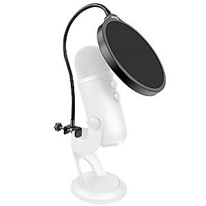 Etour Microphone Pop Filter for Blue Yeti, [Gooseneck Clamps Custom Built for Yeti Mic] Professional Mic Dual Layered Wind Pop Screen that Filters Unwanted Recording and Background Noises
