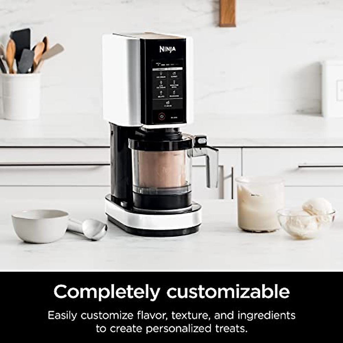 Ninja CREAMi Ice Cream Maker, 7 One-Touch Programs, with (2) Pint Containers & Lids, Compact Size, White