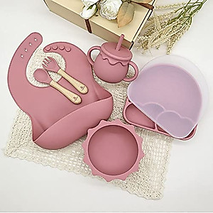 Luxekids Silicone Baby Feeding Set - Silicone Baby Led Weaning Supplies - Baby Bowls and Spoons First Stage - Utensils for Toddler - Dinnerware Dish Set for Eating Solid Food - 8 Piece Set (Dark Pink)