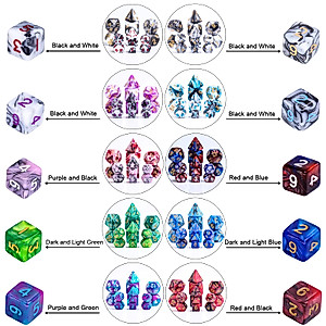 10mm Mini DND Dice Set,10 Sets Polyhedral RPG Dice (70pcs) for MTG,RPG,D&D Dungeons and Dragons Role Playing Game.(Two-Colour Swirl)