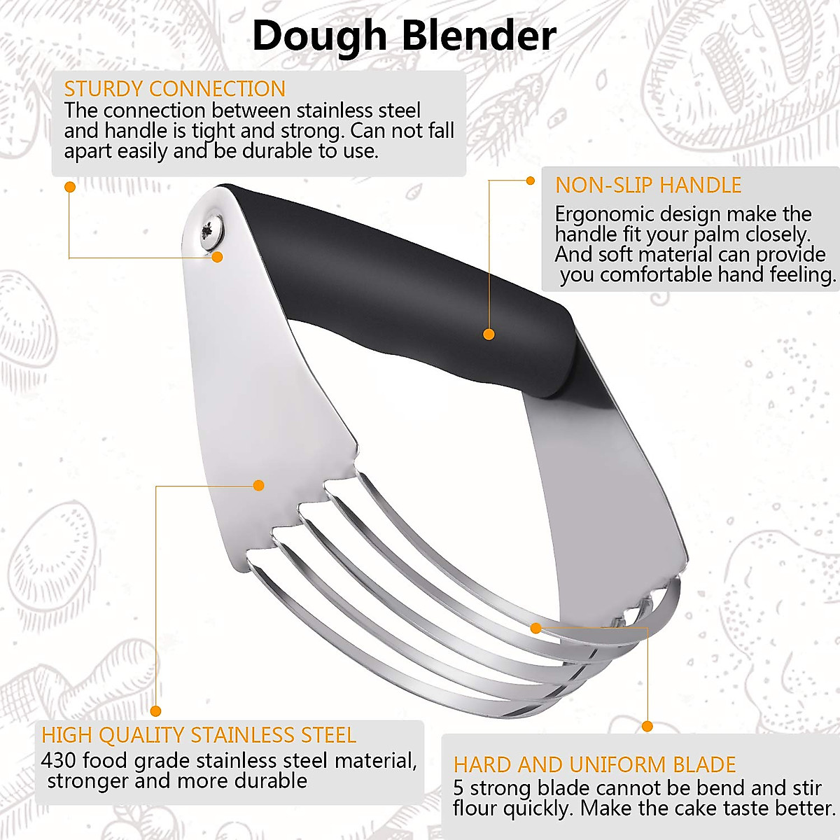 Dough Blender -Stainless Steel Pastry Cutter Set, Pastry Blender + Dough Scraper + Pastry Brush, Professional Pastry Set for Kitchen Baking Tools