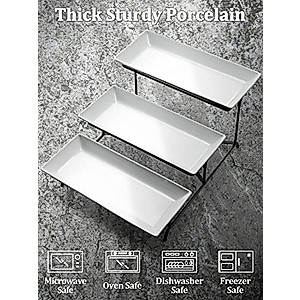 Yedio 3 Tier Serving Tray Set with Yedio 14” White Ceramic Serving Platters Set of 4