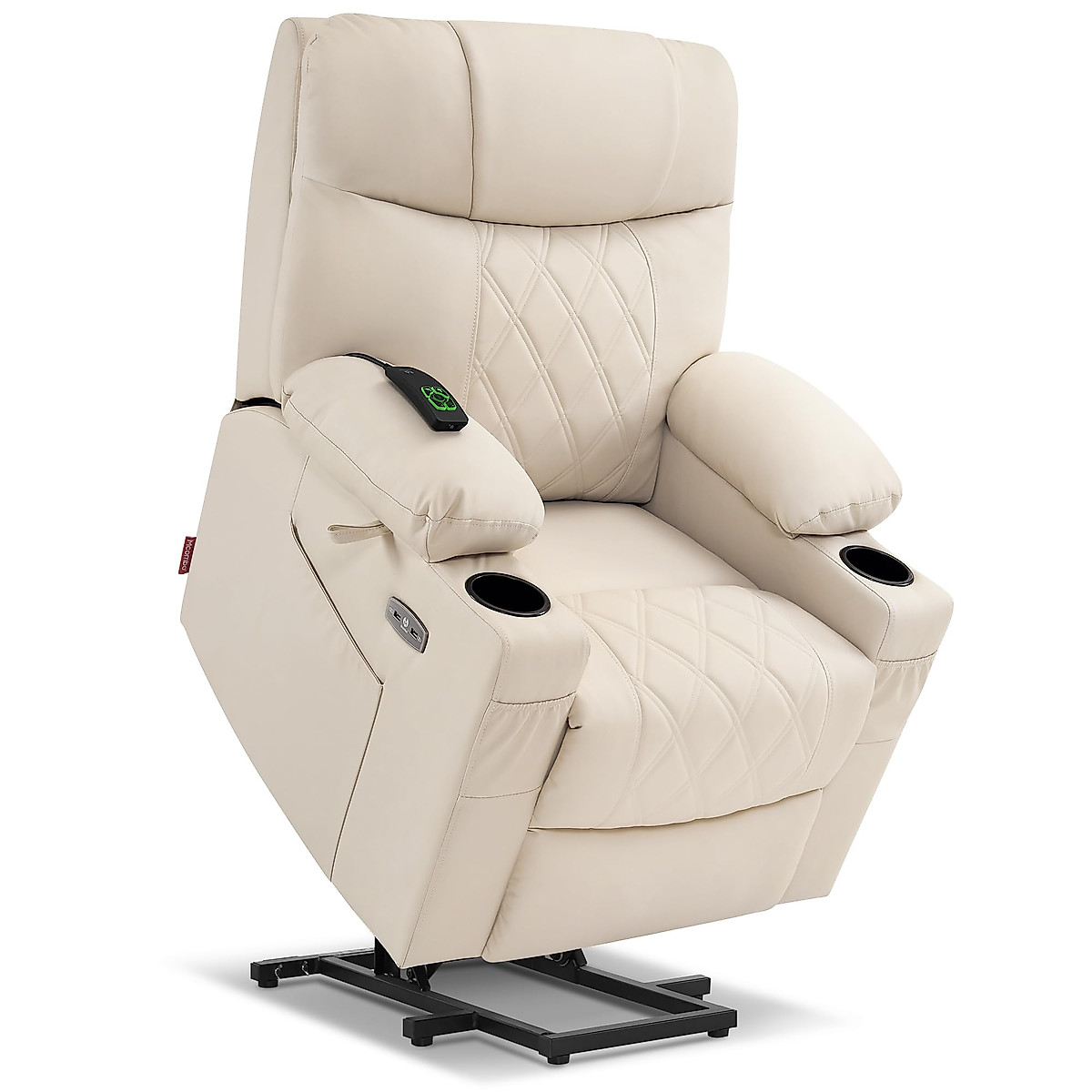MCombo Small Power Lift Recliner Chair Sofa with Massage and Dual Heating, Adjustable Headrest for Elderly People Petite, USB Ports, Fabric 7111 (Single Motor, Cream White)