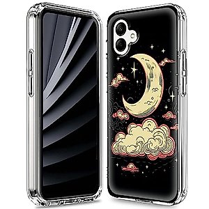 BWEGRHE for Samsung Galaxy A04 4G Clear Case with Moon Cloud Pattern Designed, Transparent Dual Layer Soft TPU Bumper + Hard PC Shockproof Protective Phone Case for Galaxy A04 4G