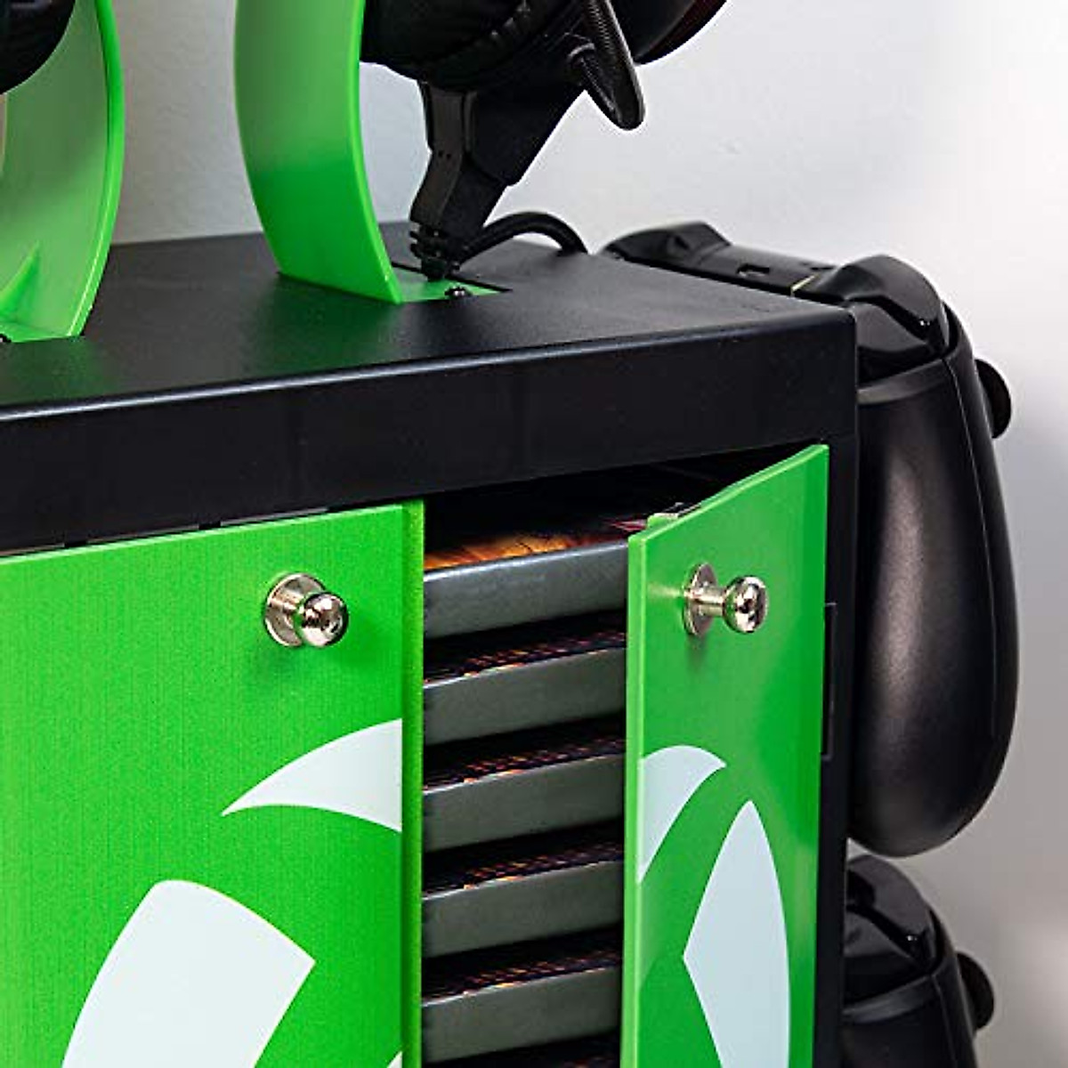 Numskull Official Xbox Series X Game Storage Locker, Headphone Stand and Controller Holder - Stores 10 Games or Blu-Ray Disc Cases, 4 Xbox Controllers