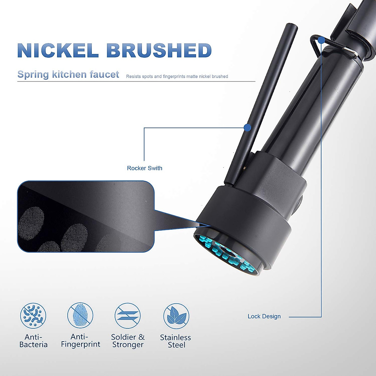 NeierThodore Kitchen Faucet with LED,Stainless Steel Single Handle Single Hole Kitchen Sink Faucet with Pull Down Sprayer,Spring Matte Black Kitchen Faucets