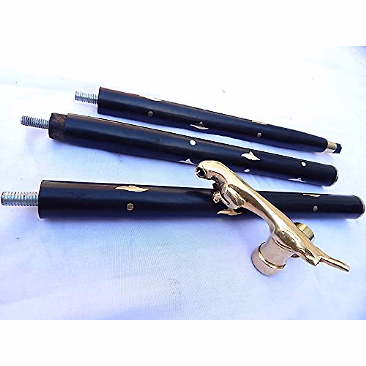 Victorian Style Jaguar Handle Walking Stick Cane Solid Brass Handle Wooden Black Stick Fordable