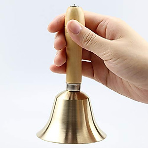 Sopcone Hand Bell Extra Loud Solid Brass Call Bell Handbells with Wooden Handle Multi-Purpose for School, Churchl, Hotel, Christmas and Wedding Service (8cm)