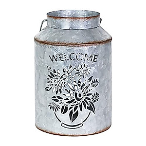 Exhart Solar “Welcome” Cute Pail Lantern, Outdoor LED Garden Light, Durable Stamped Metal, 5.5” X 8”