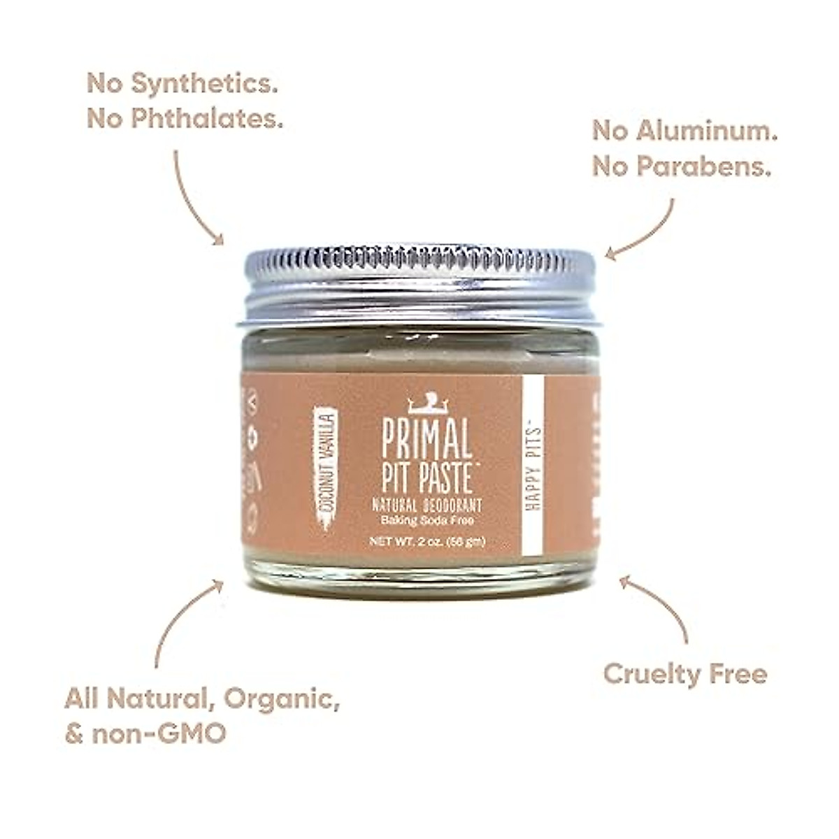 Primal Pit Paste Natural Aluminum-Free Deodorant, Baking Soda-Free, Coconut Vanilla (1-Pack) | Sensitive Skin Friendly, Effective Odor Control for Women & Men, Organic Ingredients and Essential Oils