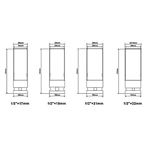 CASOMAN 1/2- Inch Drive Wheel Protector Impact Socket, 1/2" Thin Wall Deep Impact Socket Set Plastic Sleeve Lug Nut, 4 Pieces Set, 6 Point,Metric, 17mm,19mm,21mm,22mm