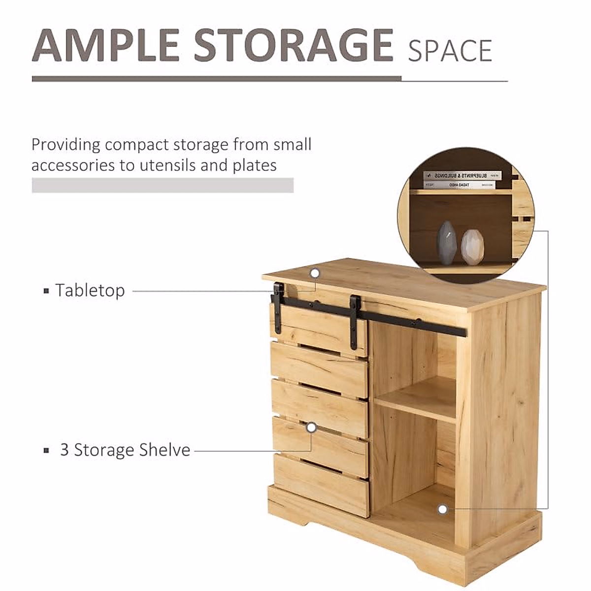 IULULU Buffet Cabinet, Wooden Accent Sideboard with Sliding Barn Door and Interior Shelves for Hallway, Kitchen, Living Room, Bedroom Table, Natural