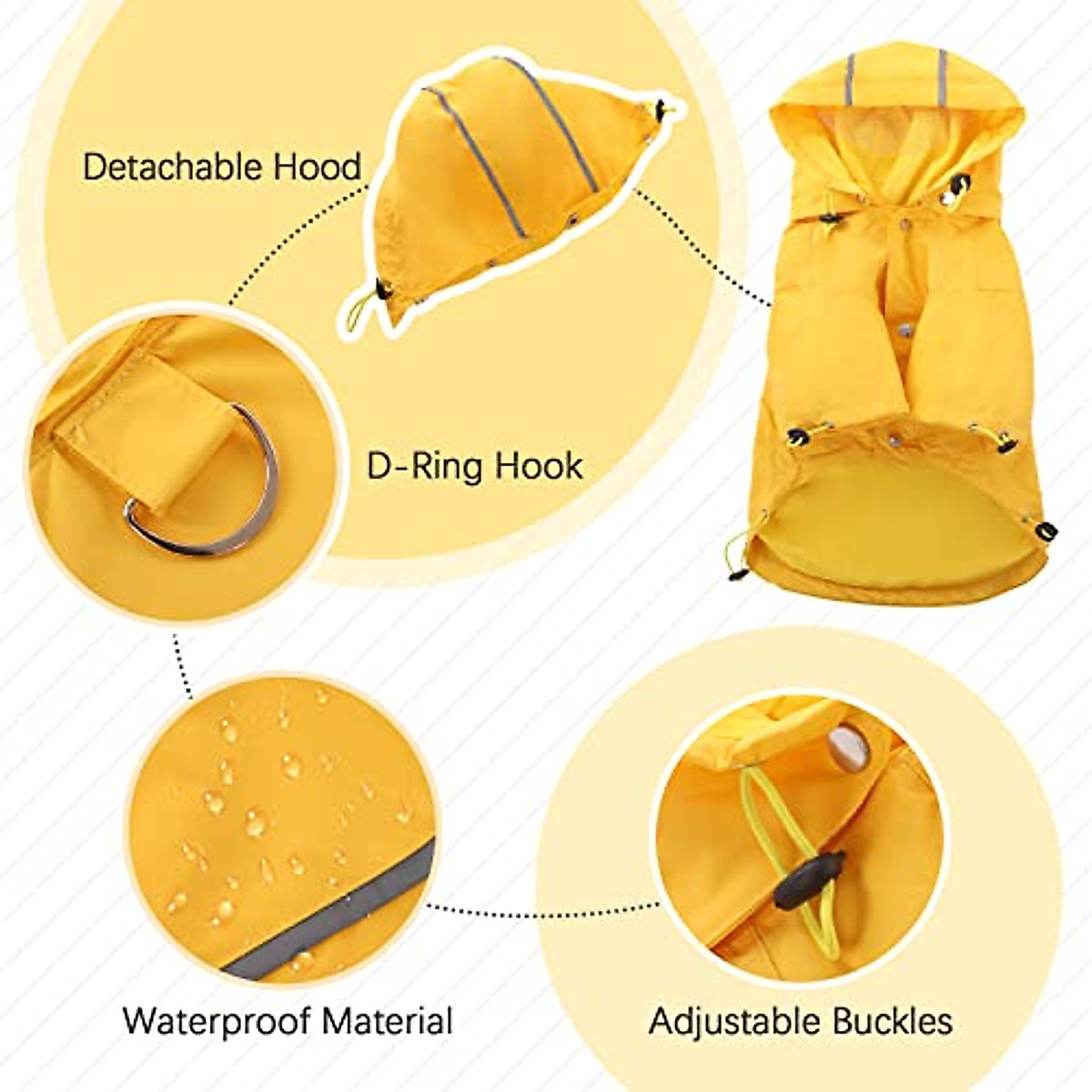 Dog Raincoat, Hooded Waterproof Pet Poncho, Adjustable Dog Rain Jacket Slicker with Harness Hole for Small Medium Large Dogs, Reflective Dog Outfit Apparel Puppies Outdoor Clothes in Rainy Day