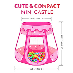 Playz Ball Pit Princess Castle Play Tent for Girls w/ 50 Balls Included - Pop Up Children Play Tent for Indoor & Outdoor Use - Playland Playhouse Tent w/ & Glow in The Dark Stars & Zipper Storage Case