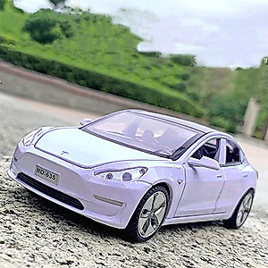 1:32 Scale Model 3 Car Toy Pull Back with Sound and Light, Alloy Diecast Mini Vehicles Toys for Kids Gift or Tesla Car Model Collection Enthusiasts Gift (If Hard to Choose,Buy White!)