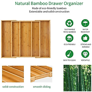 Utoplike In-drawer Knife Block Bamboo Kitchen 12 Knifes Drawer Organizer and Flatware Expandable Kitchen Drawer Organizer Set