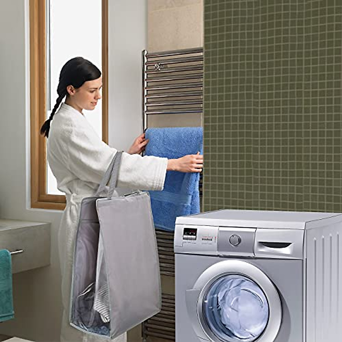 Fentec Hanging Laundry Hamper, Hanging Laundry Basket, Slim Laundry Hamper Bag with Handles, Portable Hanging Closet Hamper, Mesh Heavy Duty Hanging Laundry Bag Grey 2 Pack