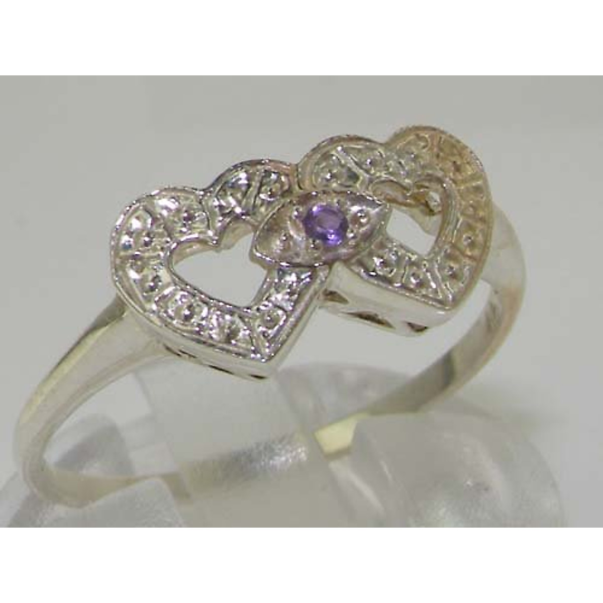 LetsBuyGold 925 Sterling Silver Natural Amethyst Womens Sweetheart Ring - Sizes 4 to 12 Available