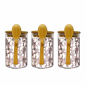 Piscepio Glass Jar Containers with Bamboo Airtight Lid Wooden Spoon Scoop Food Storage Canister Clear Glass Containers Kitchen Organization Jars 3 Pcs 450ML