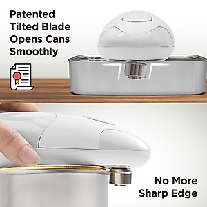 Kitchen Mama Electric Can Opener: Open Your Cans with A Simple Push of Button - Smooth Edge, Food-Safe and Battery Operated Handheld Can Opener(White)