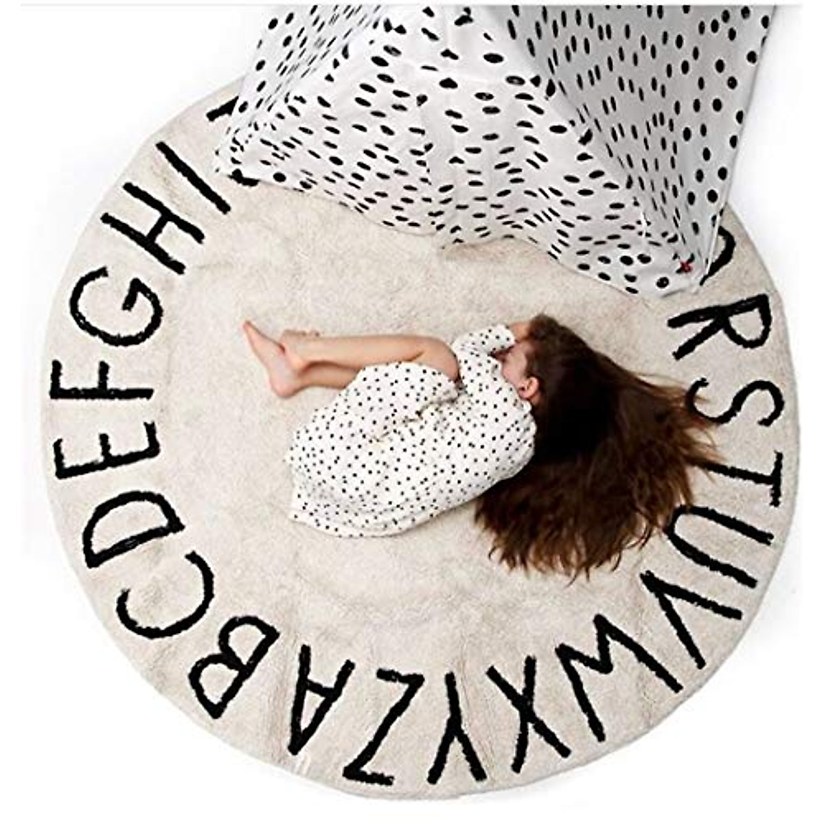 ABC Large Baby Rug for Nursery Kids Round Educational Alphabet Warm Soft Activity Mat Floor Area Rugs Cotton Non-Slip for Children Toddlers Bedroom 59inch