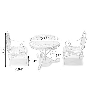 Dollhouse Miniature Bistro Table & Chairs Set Accessories Metal 1:12 Scale Miniatures White Coffee/Tea Furniture Fairy Garden Cute Rustic Elegant Decorations Ornaments (A)