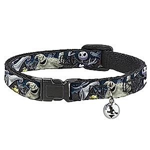 Buckle-Down Breakaway Cat Collar - Nightmare Before Christmas 4-Character Group/Cemetery Scene - 1/2" Wide - Fits 8-12" Neck - Medium