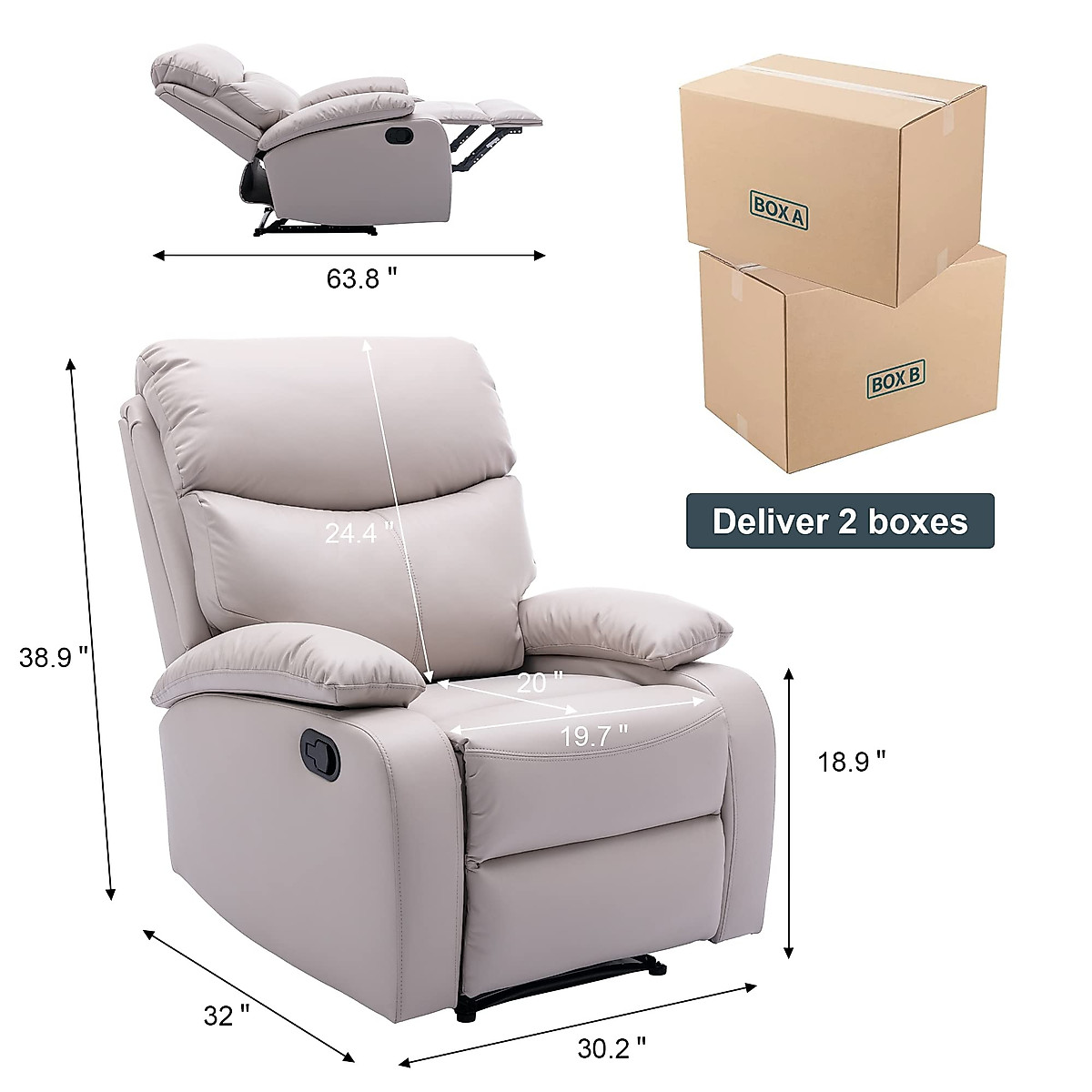 hzlagm Manual Recliner Chairs for Adults, Small Recliners for Small Spaces, PU Leather Recliner Chair, Single Sofa Living Room Chair for RV, Beige