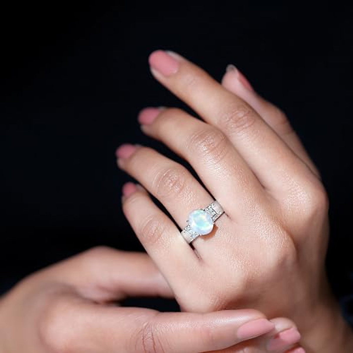 Natural Certified Opal 8X10mm Oval Engagement Ring, AAA Quality, Ethiopian Opal Diamond Solitaire Ring - With Jewelry Box, 14K White Gold, Size:US 7.00