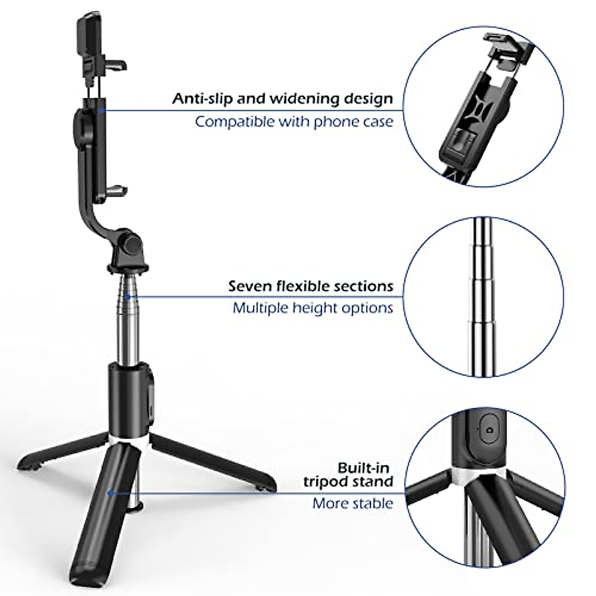 Aureday Selfie Stick with Wireless Bluetooth Remote, Portable 41 Inch Gopro Selfie Stick Tripod with Light, Compatible with iPhone 14/13 Pro/12/11 Pro/Max/XS/XR/X/8/7 and Android Smartphones