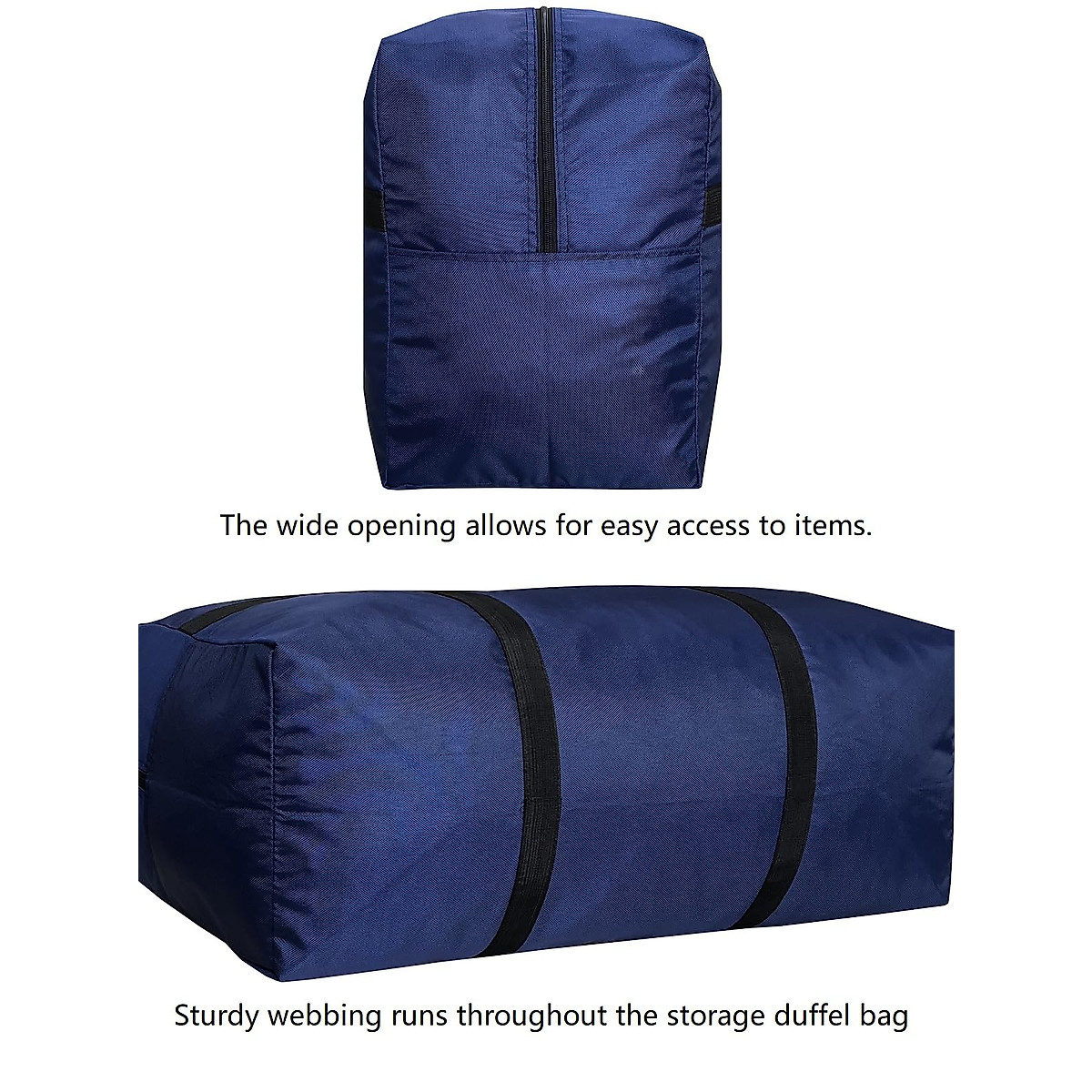 DoYiKe Extra Large Storage Duffle Bag with Zippers and Handles, Heavy Duty Blue Big Foldable Bag for Travel-38x23x11Inch