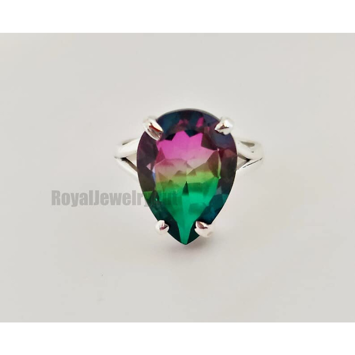 Multi Color Tourmaline Quartz Ring, Pear Shape Gemstone Ring, Handmade Ring, Women Ring, Gift For Her, All US Ring Size (Yellow Gold Plated Silver, 9)