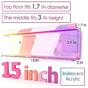 RORKIM 2 Layers Iridescent Acrylic Shelves for Wall Storage,15" Acrylic Floating Wall Mounted Shelf, Kids Bookshelf, Display Ledge Wall Shelves for Kitchen, Bedroom, Living Room, Bathroom, Set of 2