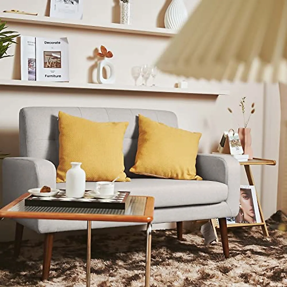 Sepnine 50" Modern Linen/Velvet Fabric Loveseat Sofa,Office Couch for Small Space, Living Room Soft Futon,Small Love Seats Couch for Bedroom (Linen-Beige Grey)