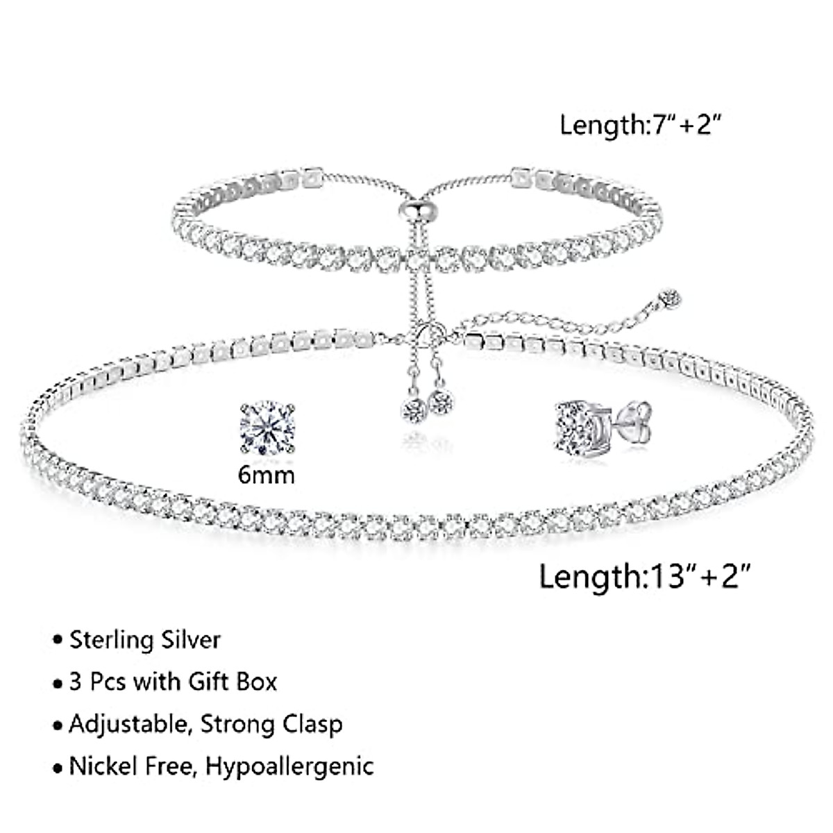 HAXIYA Tennis Necklace Set for Women Crystal Bracelet Diamond Earrings Wedding Jewelry for Bride Sterling Silver Jewelry Sets Pack of 3