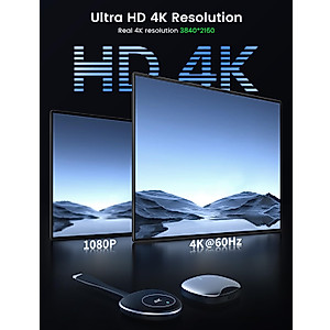 4K Ultra HD Wireless HDMI Transmitter and Receiver 4K, Support 4K@60Hz 2.4/5GHz HD Extender Converter Adapter Plug and Play Streaming Video/Audio from PC/Laptop/Smartphone to HDTV/Projector