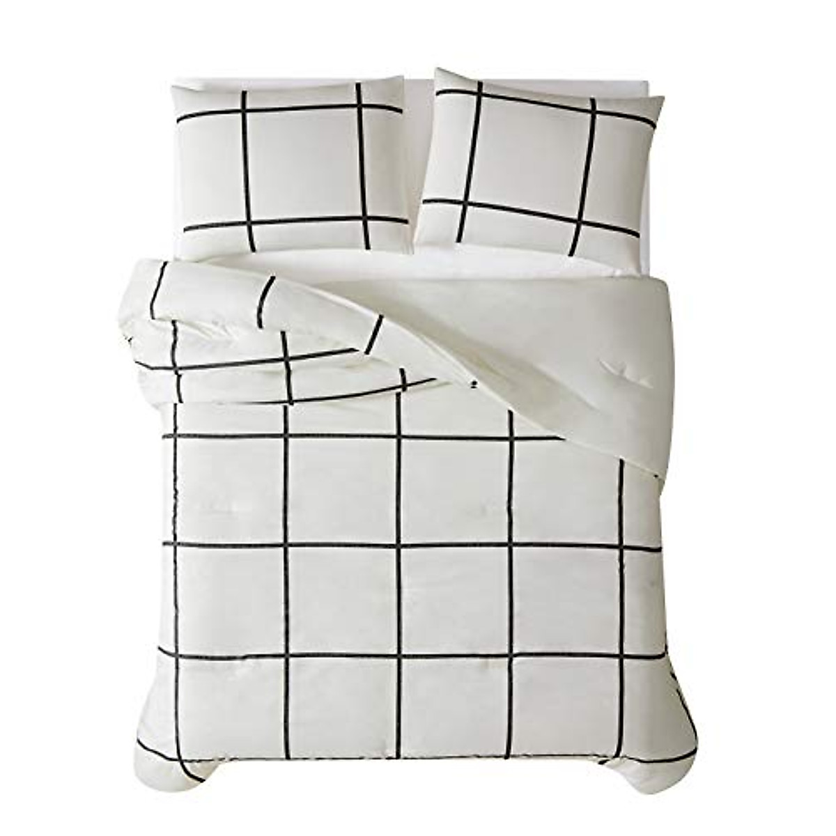 Truly Soft Everyday Kurt Black and White Stripe Comforter, Full/Queen, Windowpane, Kurt Windowpane