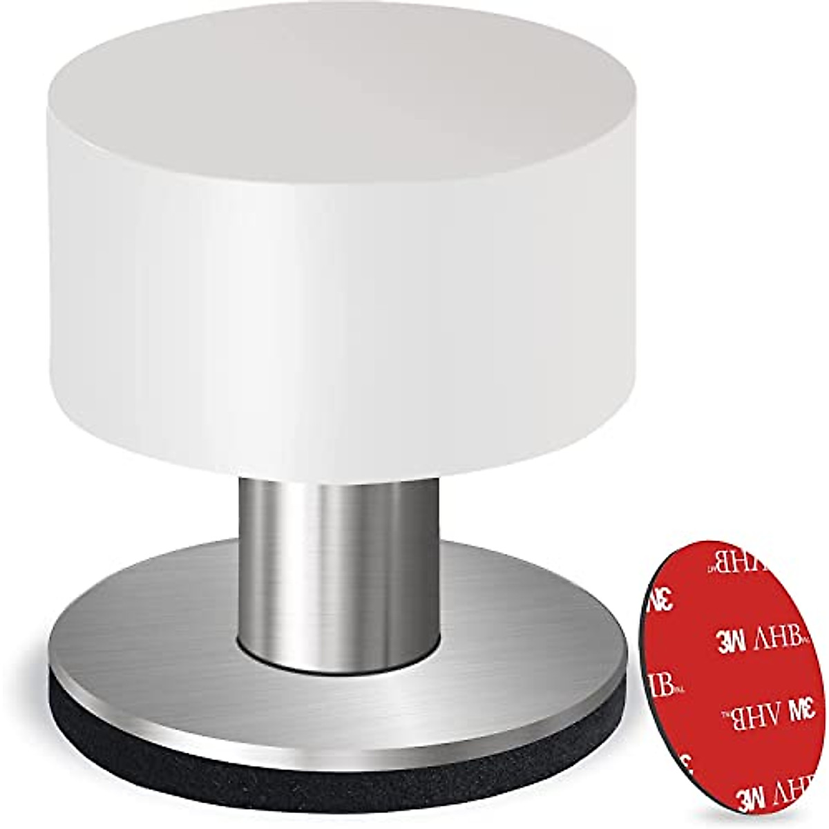 Door Stoppers with Extra Stickers, Self-Adhesive Door Stop with White Rubber & Stainless Steel Body - Heavy Duty Sound Dampening Door Bumpers for Home & Office, Door stoppers for Bottom of Door