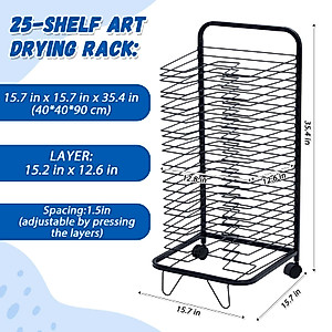 Qilery 2 Pack Art Drying Rack 25 Removable Shelves Mobile Paint Drying Rack Classroom Mobile Art Storage Rack with Wheels for Perschool Artwork Studios,15.7 D x 15.7 W x 35.4 H(Black)