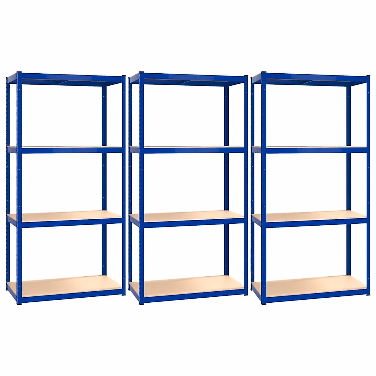 vidaXL 4-Layer Shelves - Blue Industrial Steel & Engineered Wood Storage Racks - High Load Capacity, Adjustable, Easy Assembly, 3 pcs
