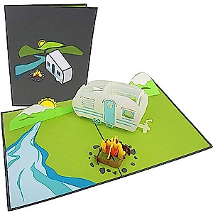 PopLife Camping Trip 3D Father's Day Pop Up Card - Happy Anniversary, Retirement Gift, Valentine's Day card for Him, Birthday - Mountain Card, RV Traveler - for Husband, Son, Father