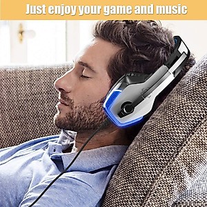 HLDTech V-4 Gaming Over-Ear Headset for PS5 PS4 Switch Xbox One, Clear Sound Headphones All-in-One with Mic Stereo Surround Noise Reduction LED Lights Volume Control for Laptop, PC, Tablet, Cellphone