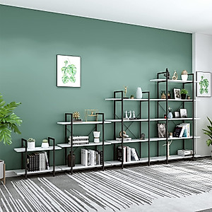 IOTXY 5-Tier Open Shelf Bookcase - Modern Freestanding Wooden Display Stand Unit with Metal Frame for Home and Office, Bookshelf, Black White