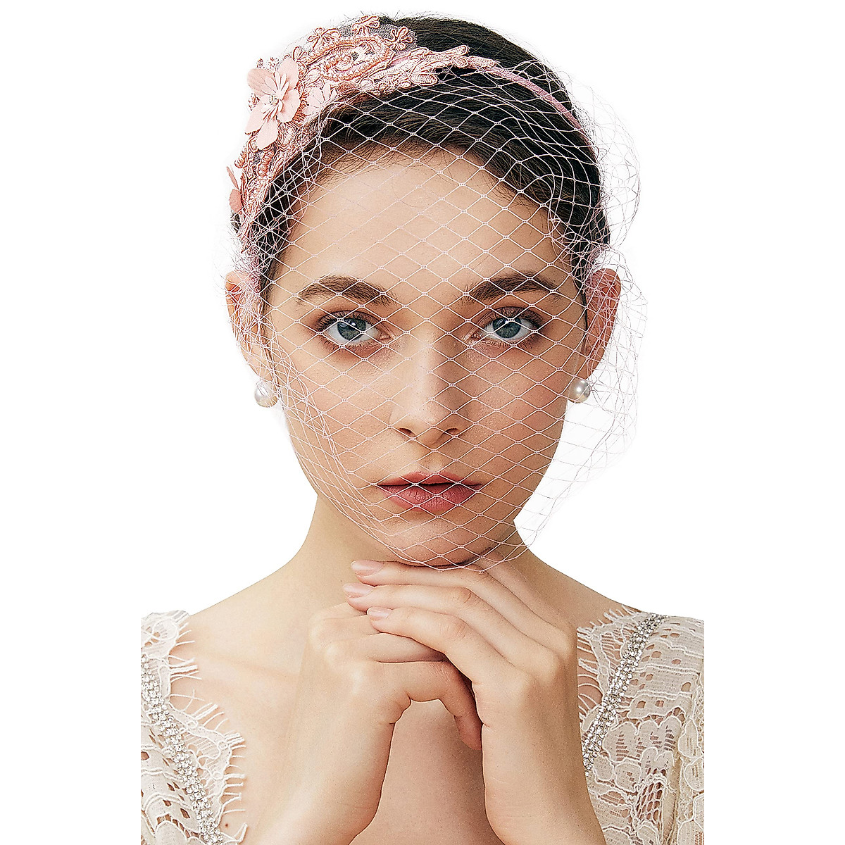 BABEYOND Bridal Wedding Veil Fascinator Mesh Lace Headband Tea Party Flower Fascinator Funeral Hats for Women