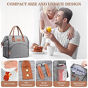 LOKASS Lunch Bag Women Insulated Lunch Box Wide-Open Lunch Tote Bag Large Drinks Holder Durable Nylon Thermal Snacks Organizer for Men Adults College Work Picnic Hiking Beach Fishing,Grey