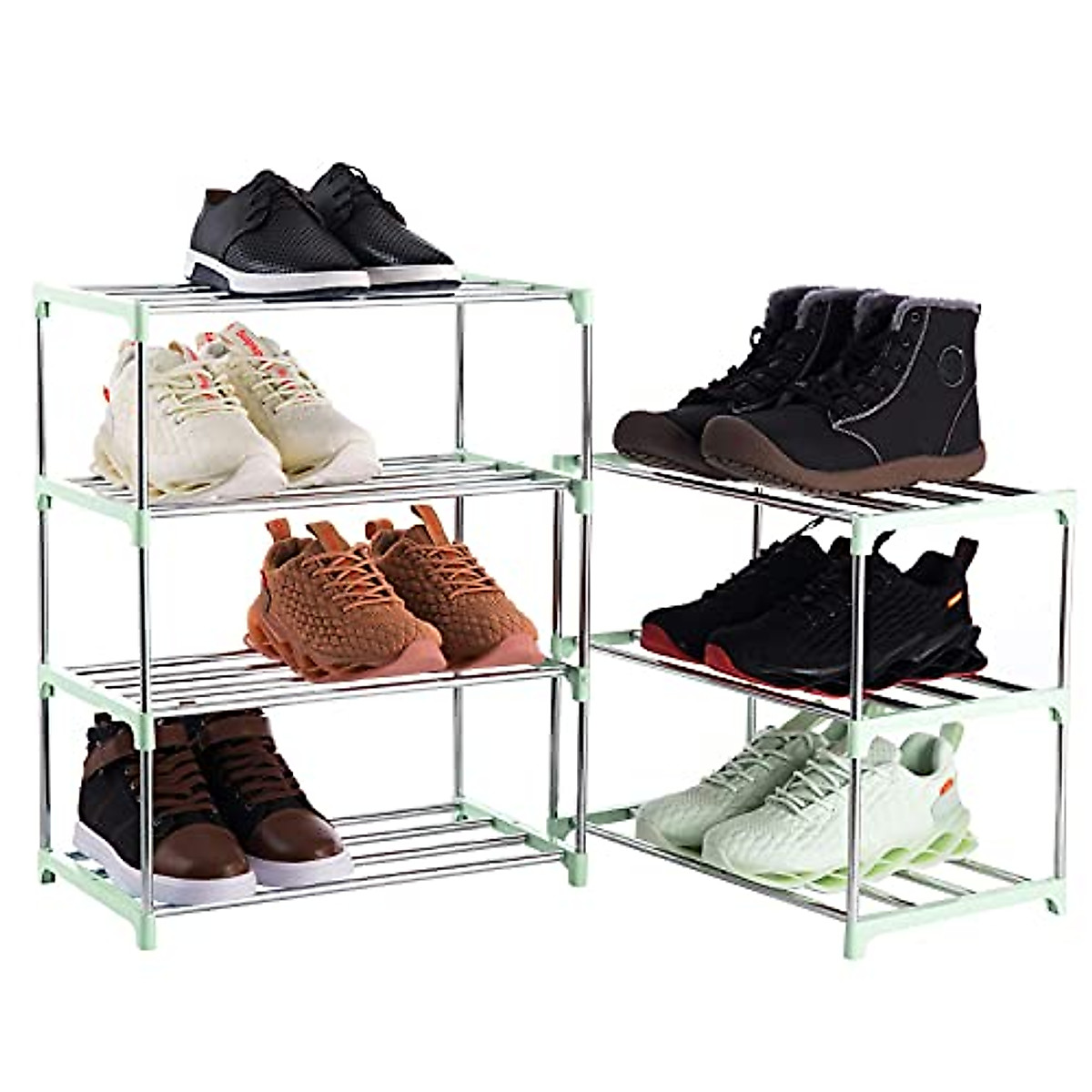 Xerhnan 4-Tier Stackable Small Shoe Rack, Lightweight Shoe Shelf Storage Organizer for Entryway, Hallway and Closet (green)
