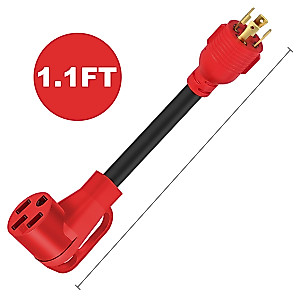 13 Inch 30 Amp to 50 Amp RV/EV Generator Adapter Cord with Grip Handle,4-Prong L14-30P Twist Lock Male to 14-50R Female,10 AWG Heavy Duty STW for Generator to RV Trailer Camper and EV Charging
