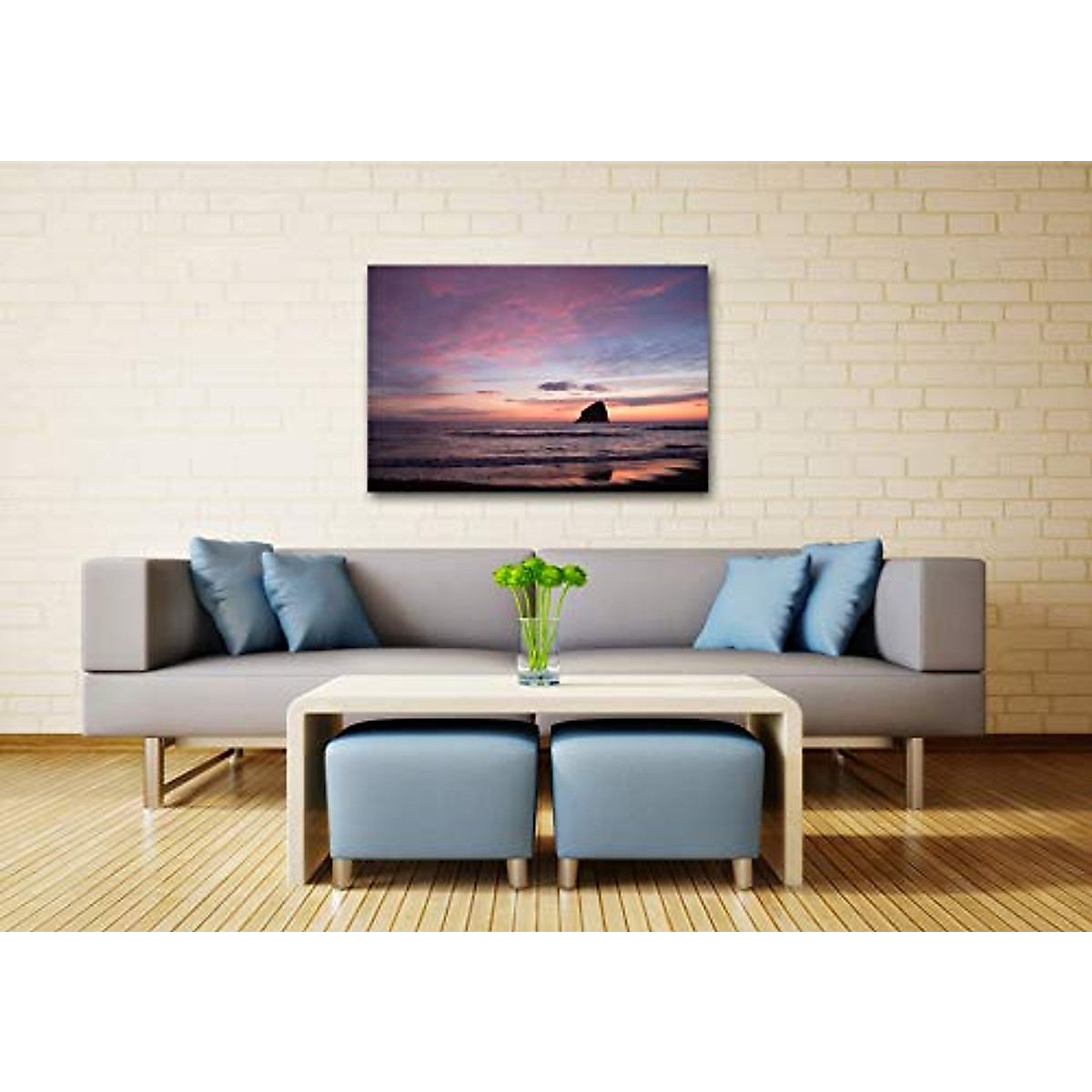 Coastal Sunset CANVAS Print Afterglow Glowing Pink Clouds Beach Photography Pastel Sky Oregon Coast Wall Art Nature Photo Ocean Home Decor Ready to Hang